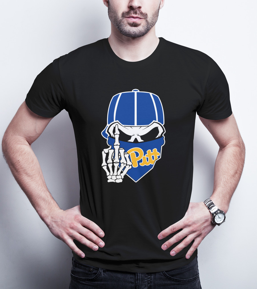 Pitt Panthers Skull Skeleton Hand T-Shirt