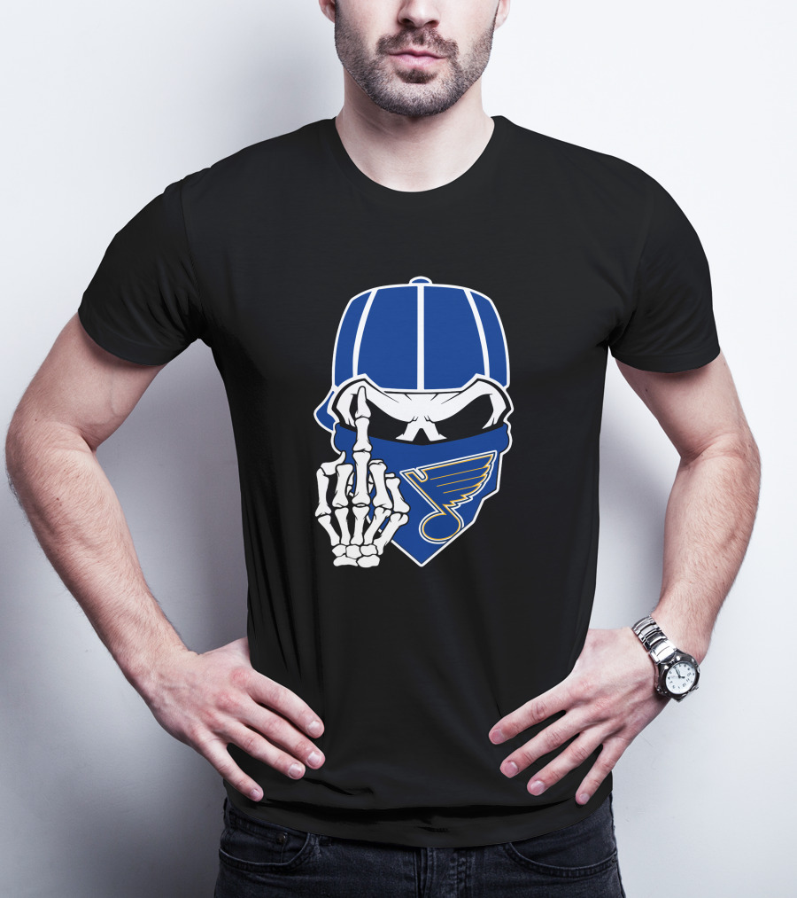 St Louis Blues Skull Skeleton Hand Bandana T-Shirt