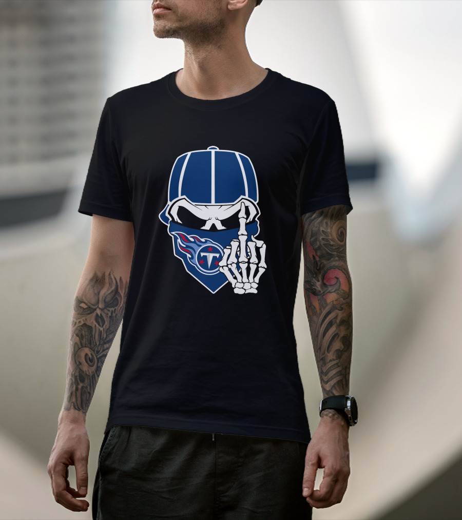 Tennessee Titans Skull Skeleton Hand Gesture T-Shirt