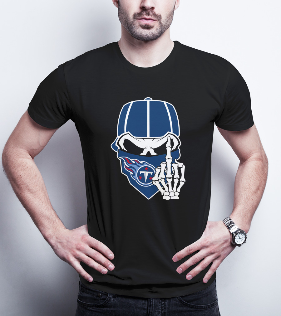 Tennessee Titans Skull Skeleton Hand Gesture T-Shirt