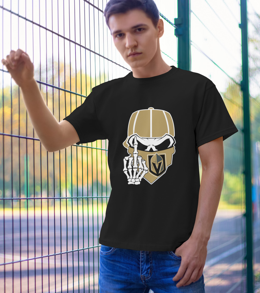 Vegas Golden Knights Skull Skeleton Middle Finger T-Shirt