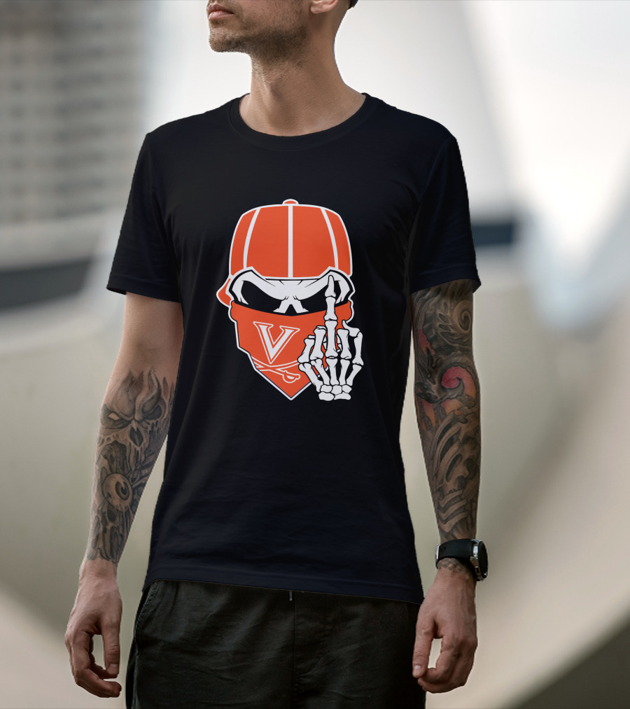 Virginia Cavaliers Skull Bandana Skeleton Gesture T-Shirt