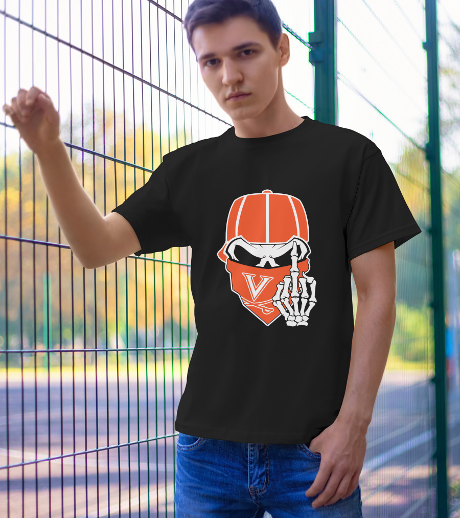 Virginia Cavaliers Skull Bandana Skeleton Gesture T-Shirt