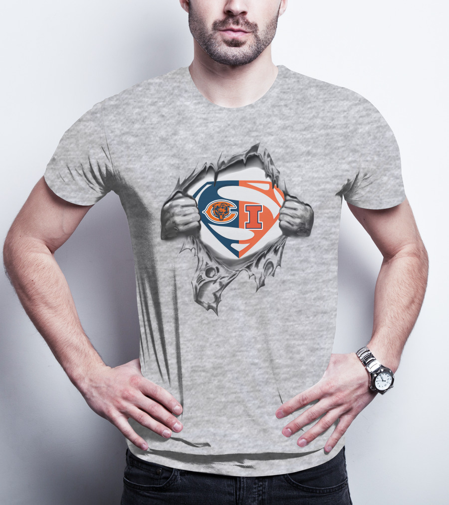 Bears Illinois Fighting Illini Superman Logo Mashup T-Shirt