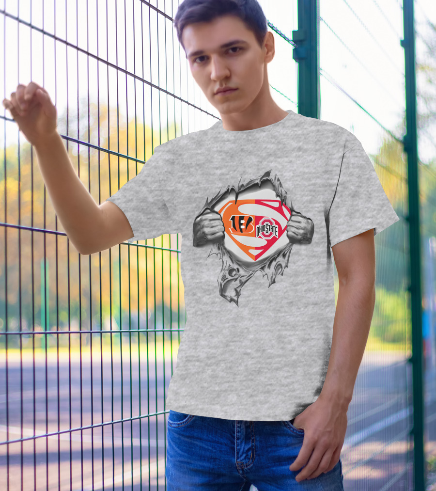 Cincinnati Bengals Ohio State Buckeyes Superman Logo Fusion T-Shirt