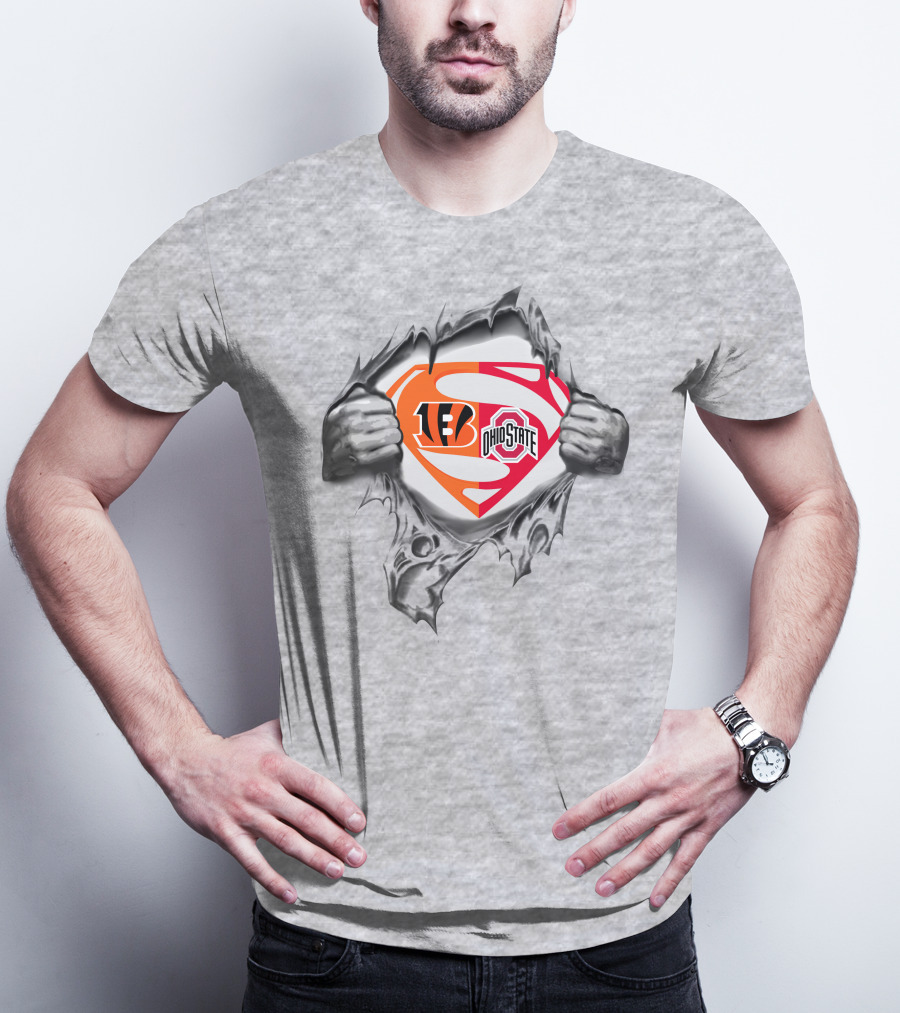 Cincinnati Bengals Ohio State Buckeyes Superman Logo Fusion T-Shirt