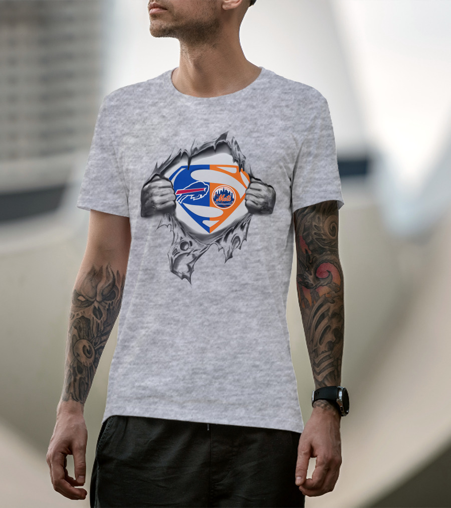 Buffalo Bills New York Mets Superman Logo Crossover T-Shirt