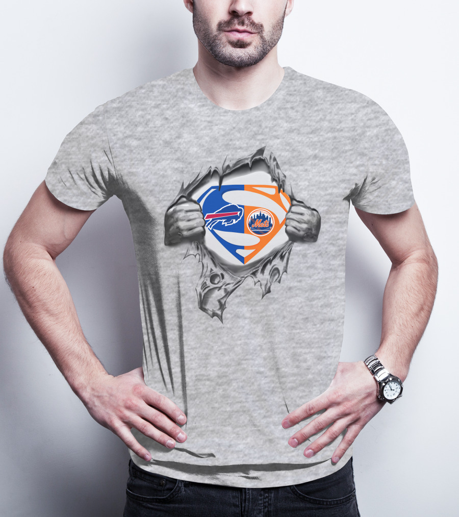 Buffalo Bills New York Mets Superman Logo Crossover T-Shirt
