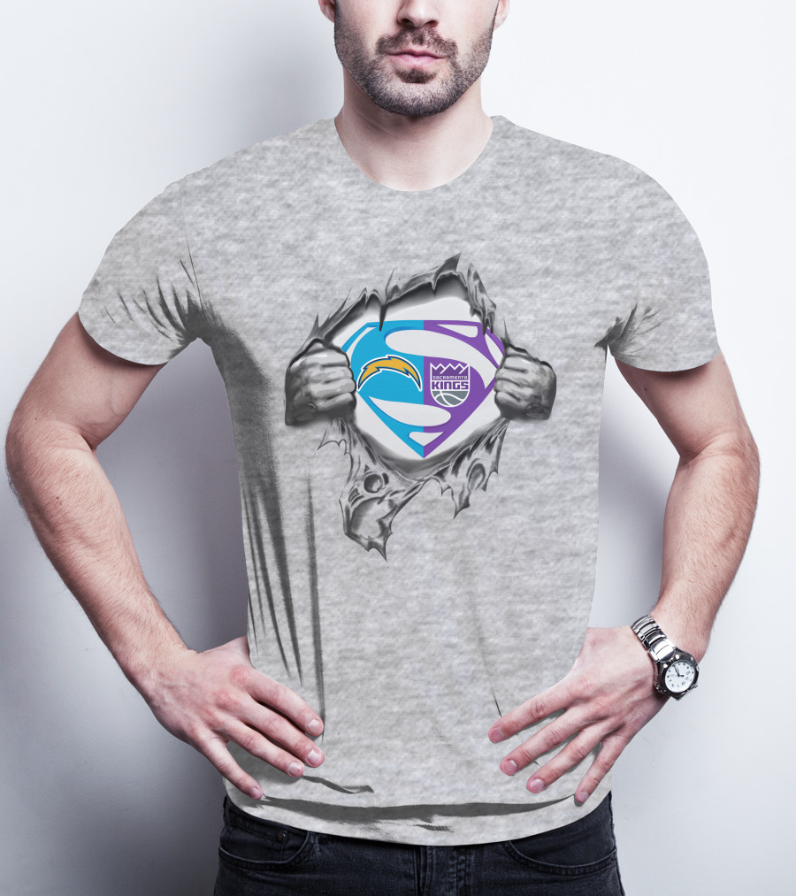 Chargers Sacramento Kings Superman Shield Logo Crossover T-Shirt