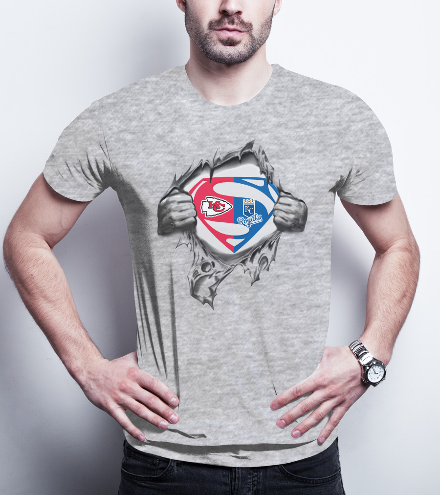 Kansas City Chiefs Royals Superman Logos Combination T-Shirt