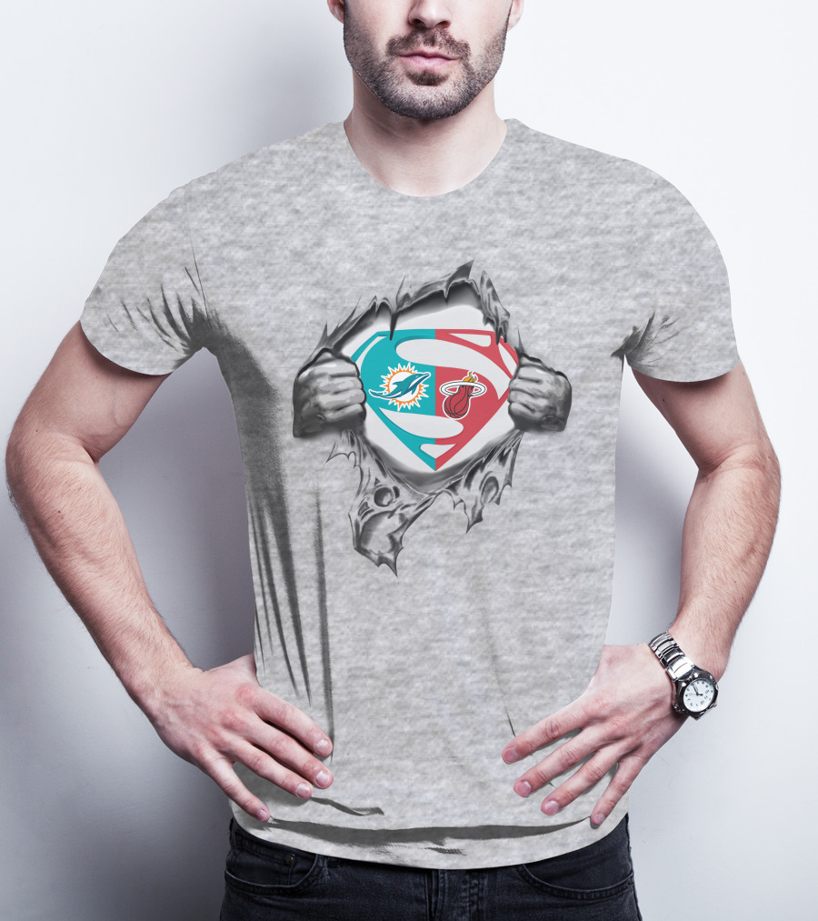 Miami Dolphins And Miami Heat Superman Logo Fusion T-Shirt