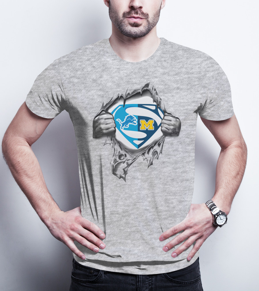 Lions Michigan Wolverines Superman Logo Combo T-Shirt