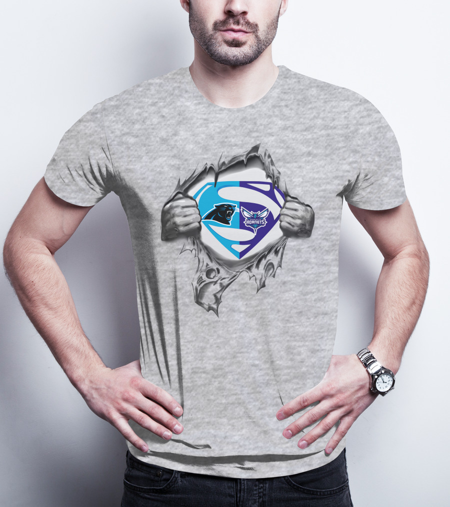 Panthers Charlotte Hornets Superman Logo Crossover T-Shirt