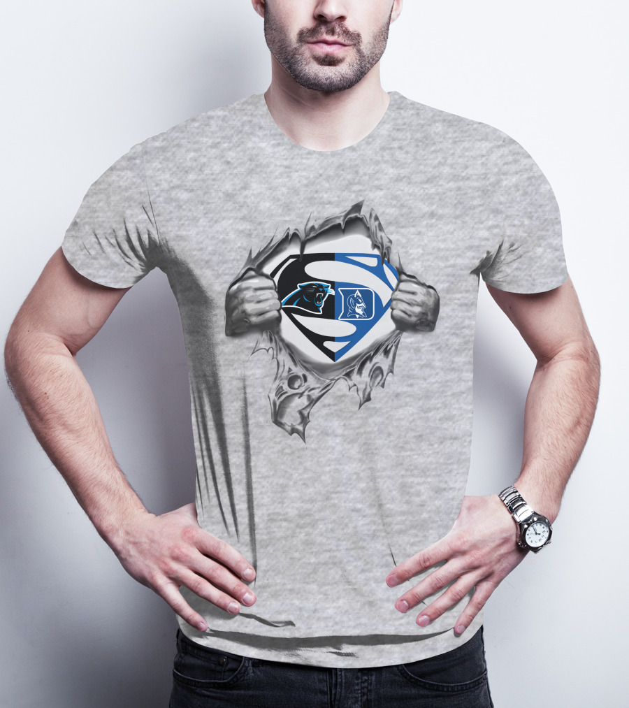 Carolina Panthers Duke Blue Devils Superman Logo Combo T-Shirt