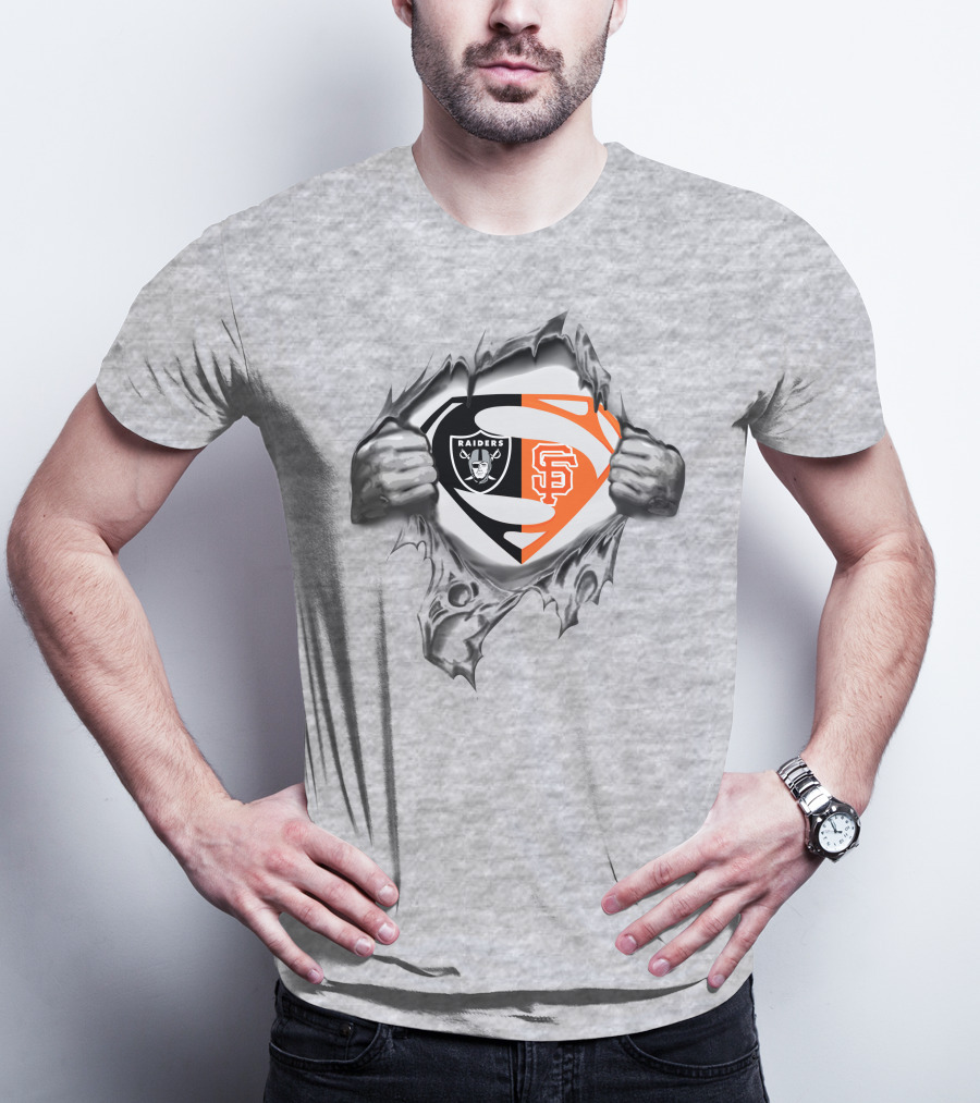 Raiders San Francisco Giants Superman Logo Rip T-Shirt