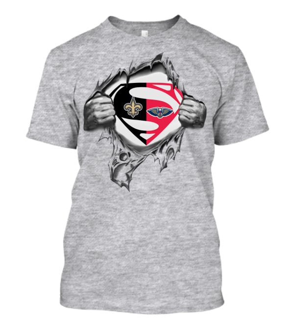 Saints New Orleans Pelicans Superman Logo Fusion T-Shirt
