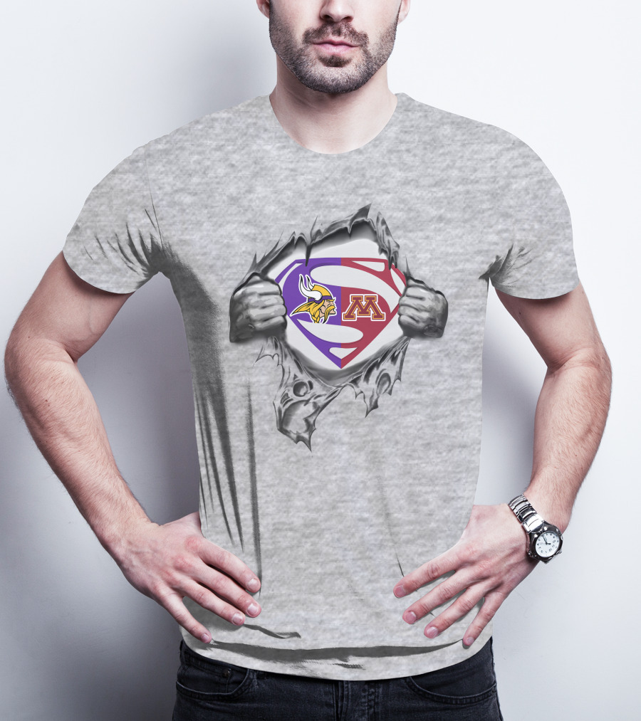Minnesota Vikings Golden Gophers Superman Logo Shield T-Shirt