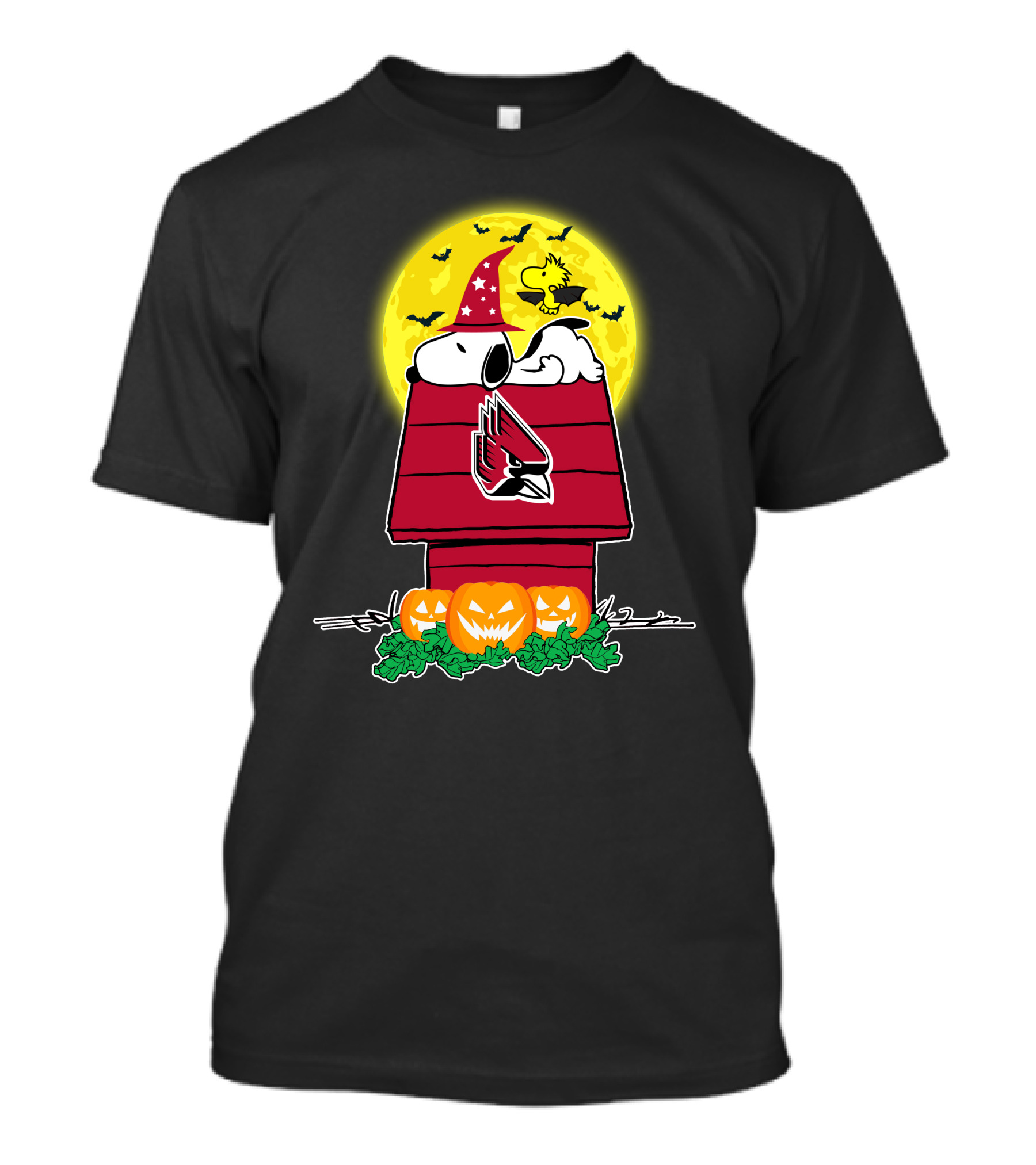Ball State Cardinals Halloween Snoopy Pumpkin House Moon Woodstock T-Shirt