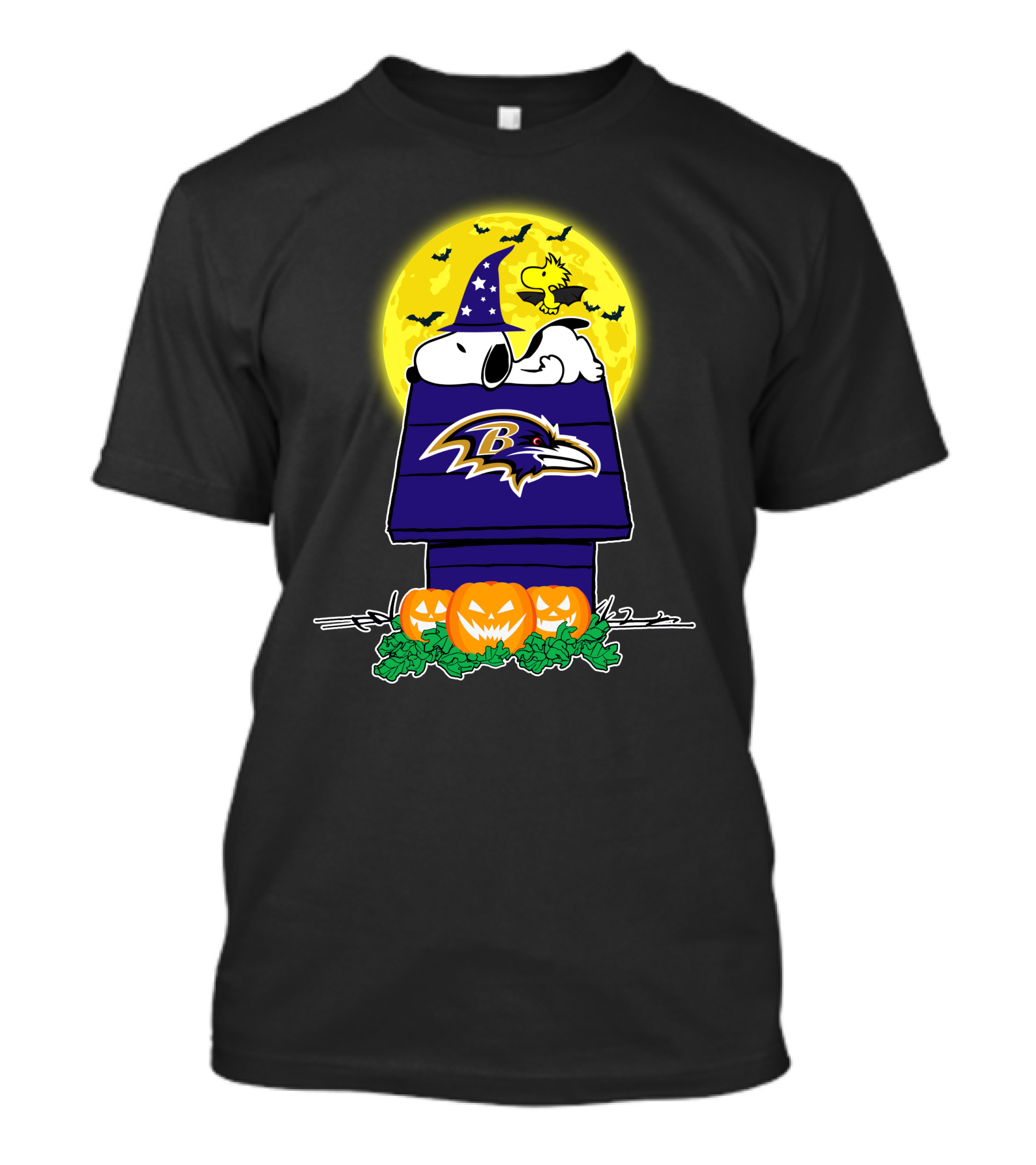 Baltimore Ravens Snoopy Halloween Moon Pumpkins T-Shirt