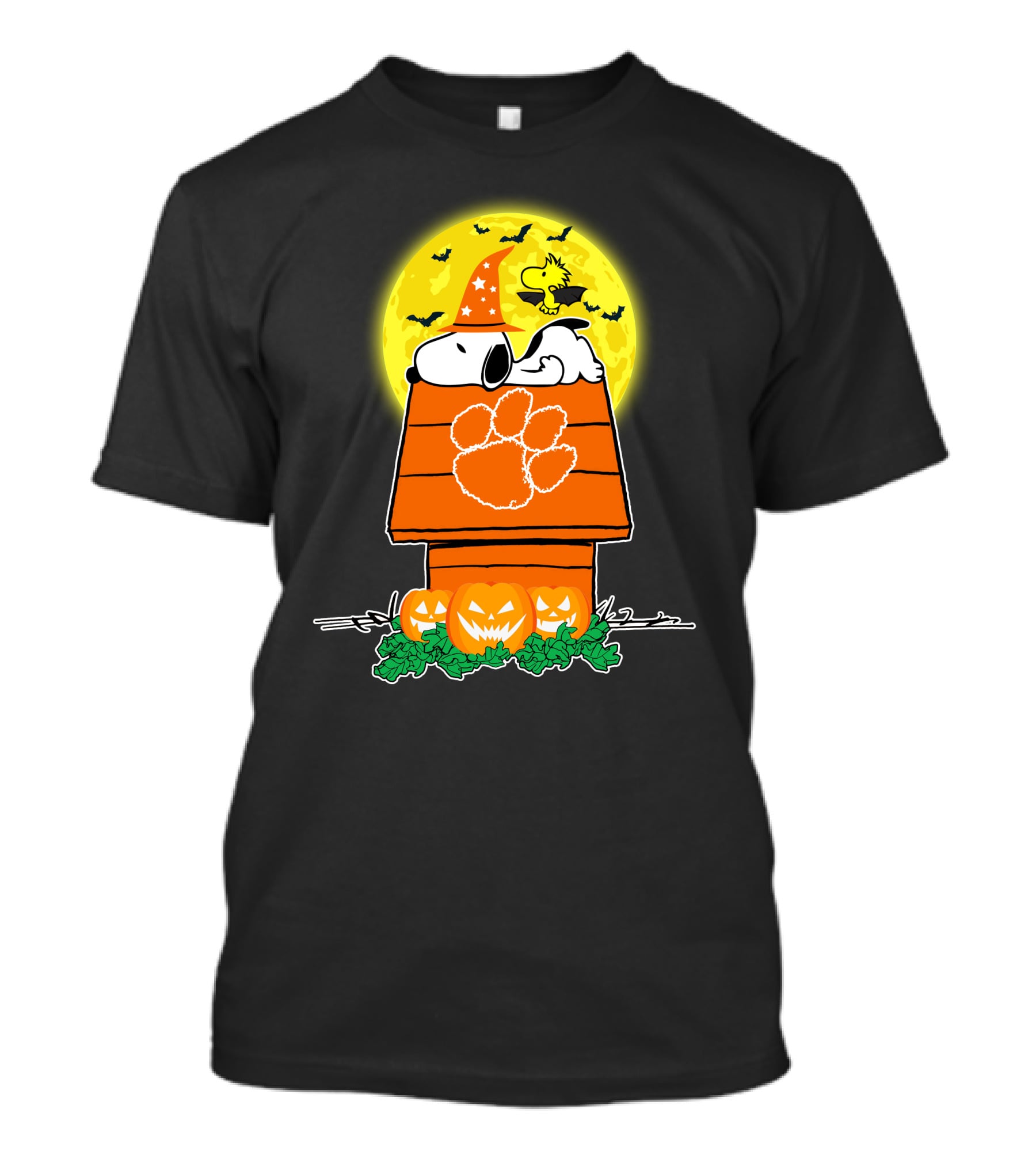 Clemson Tigers Halloween Snoopy Woodstock Moon Pumpkins T-Shirt