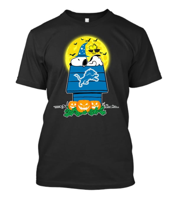 Detroit Lions Snoopy Halloween Pumpkins Woodstock Moon T-Shirt