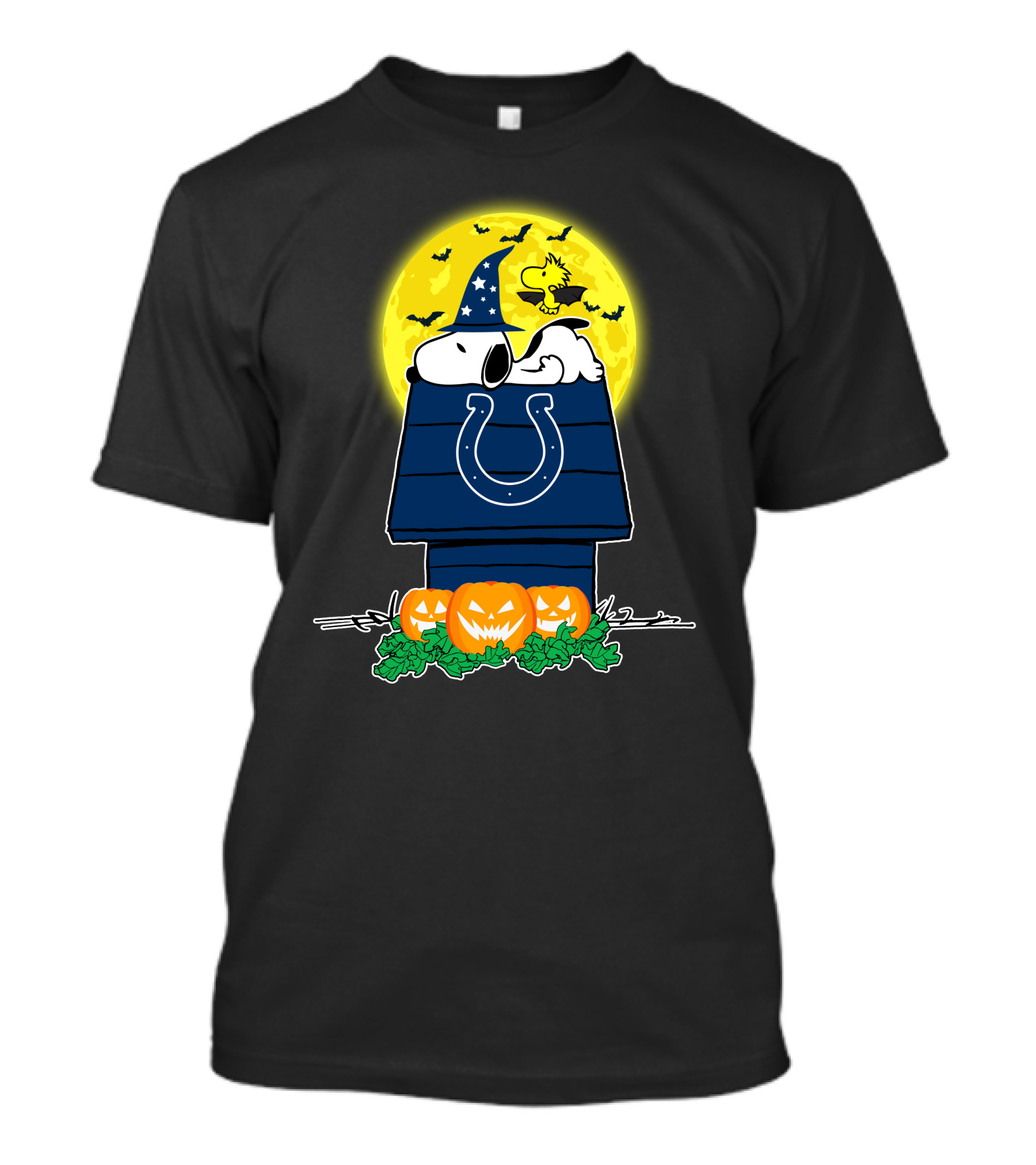 Indianapolis Colts Snoopy Halloween Moon Pumpkins Woodstock Bats T-Shirt