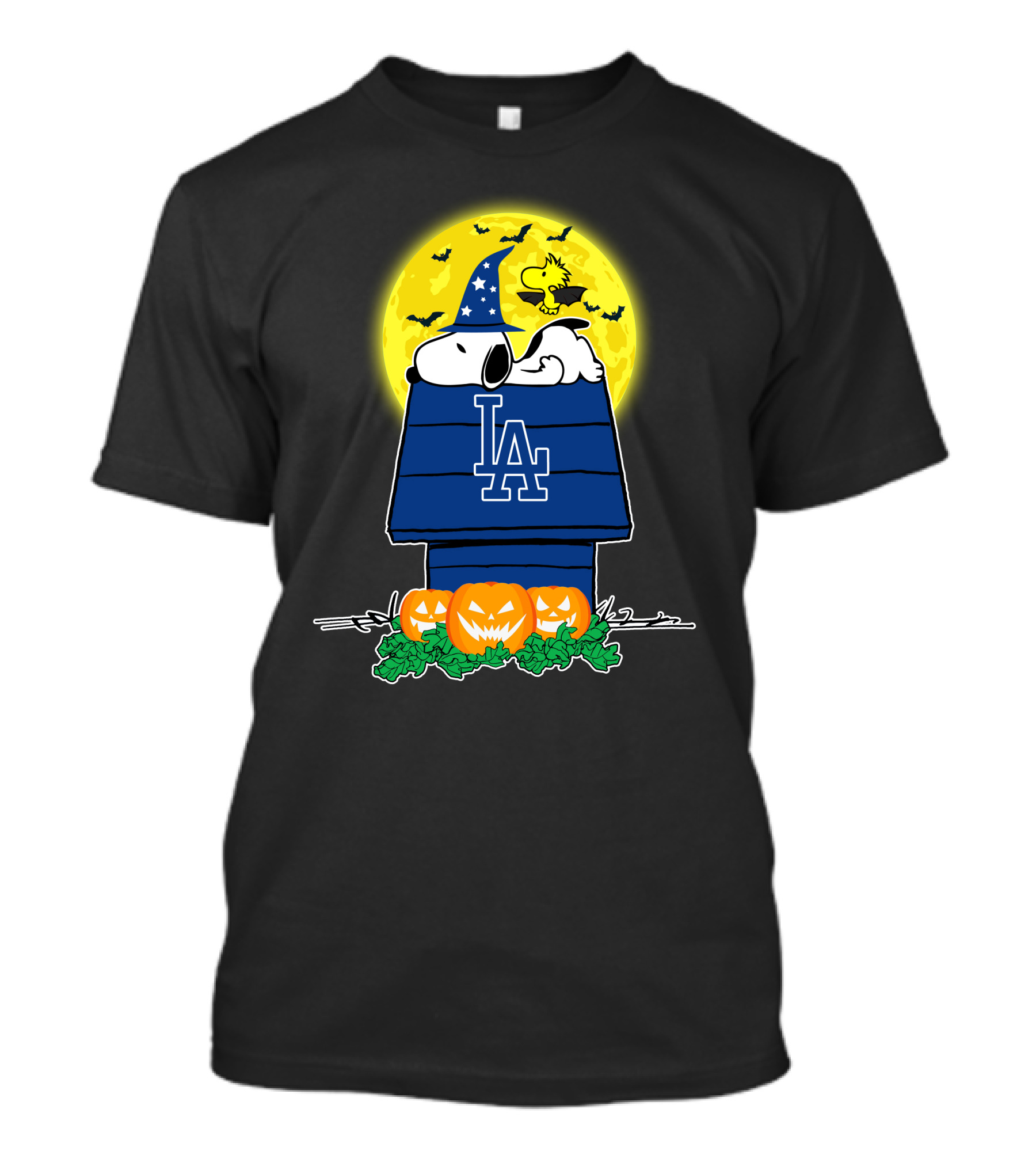 Los Angeles Dodgers Snoopy Halloween Moon Pumpkins Woodstock T-Shirt