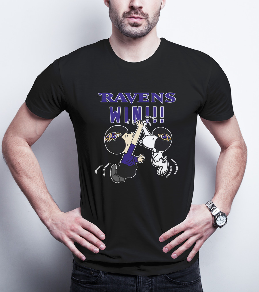 Ravens Win Baltimore Celebratory Iconic Characters High-Five T-Shirt