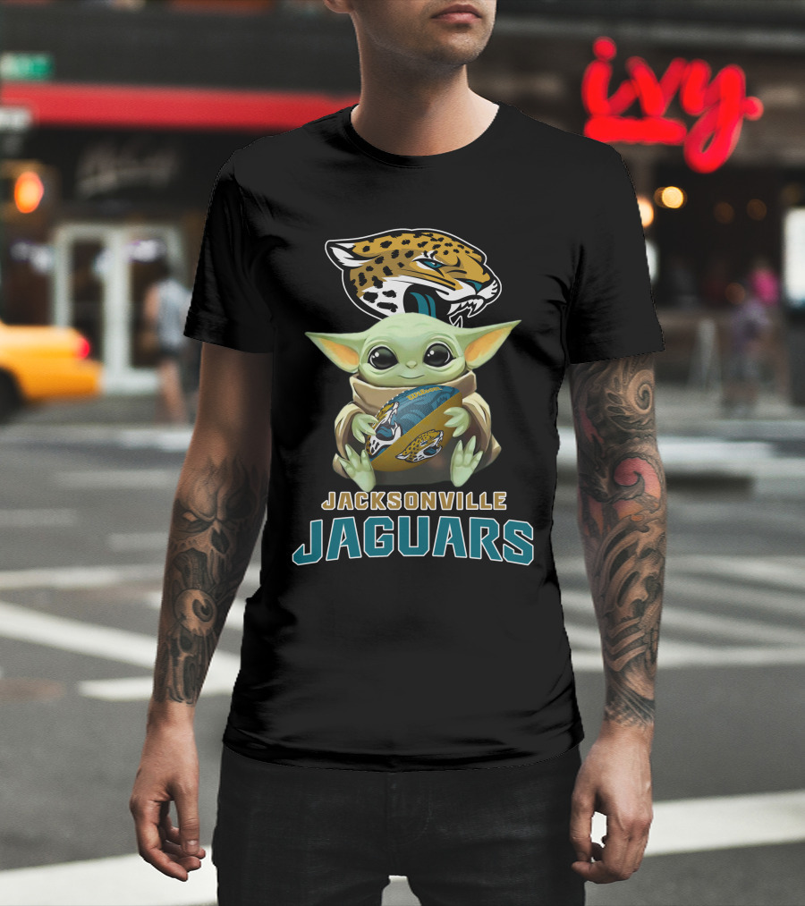 Jacksonville Jaguars Baby Yoda Holding Football With Team T-Shirt