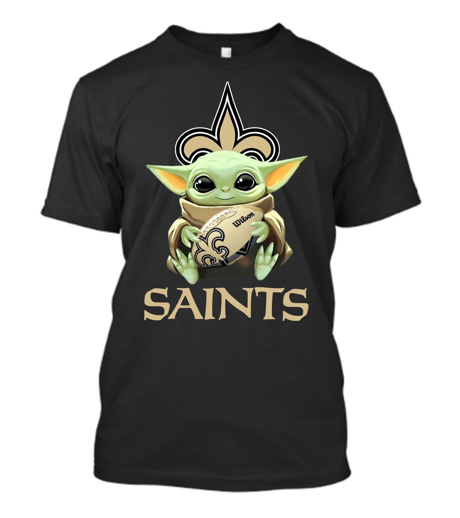 New Orleans Saints Baby Yoda Wilson Football Fleur-De-Lis T-Shirt