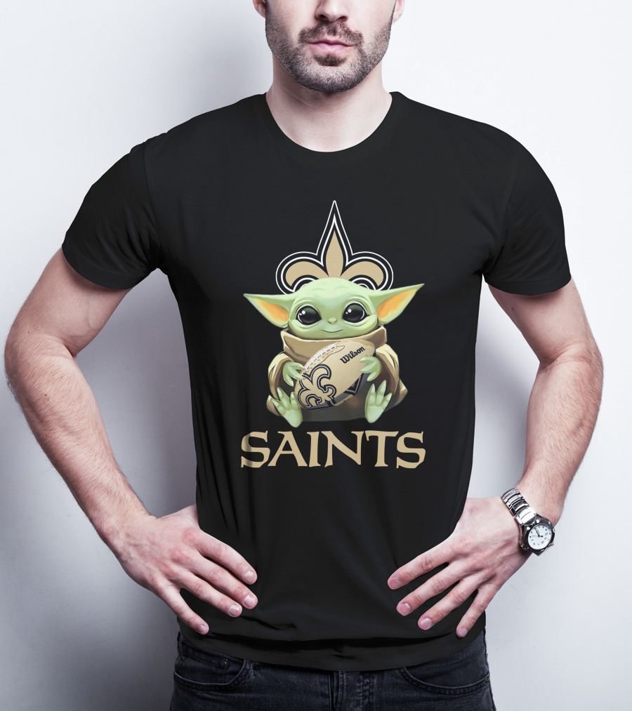 New Orleans Saints Baby Yoda Wilson Football Fleur-De-Lis T-Shirt