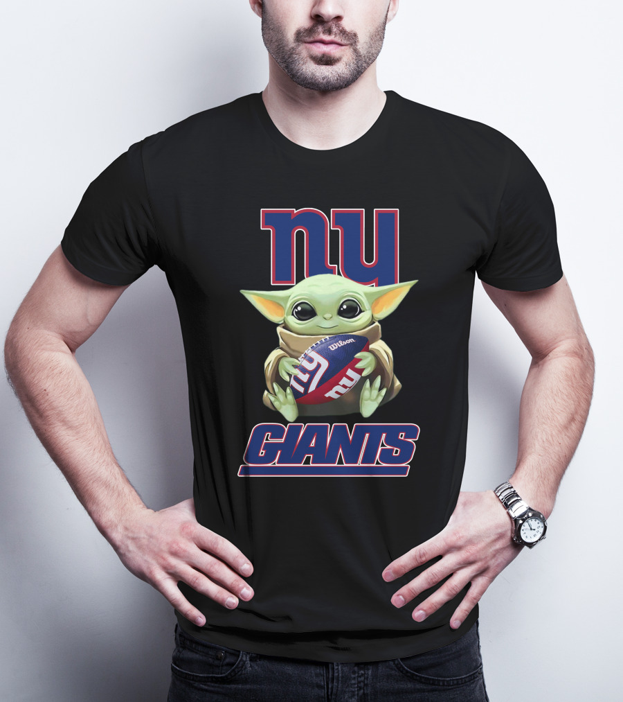 Ny Giants Baby Yoda Holding Football T-Shirt