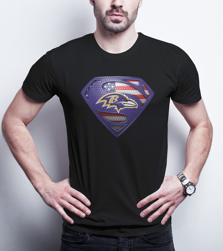 Baltimore Ravens Superman Shield American Flag T-Shirt