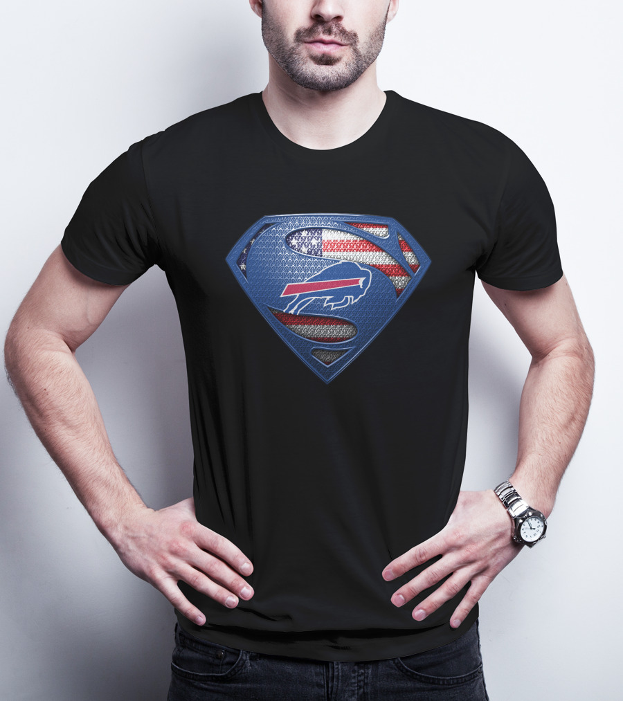 Buffalo Bills Superman Shield American Flag T-Shirt