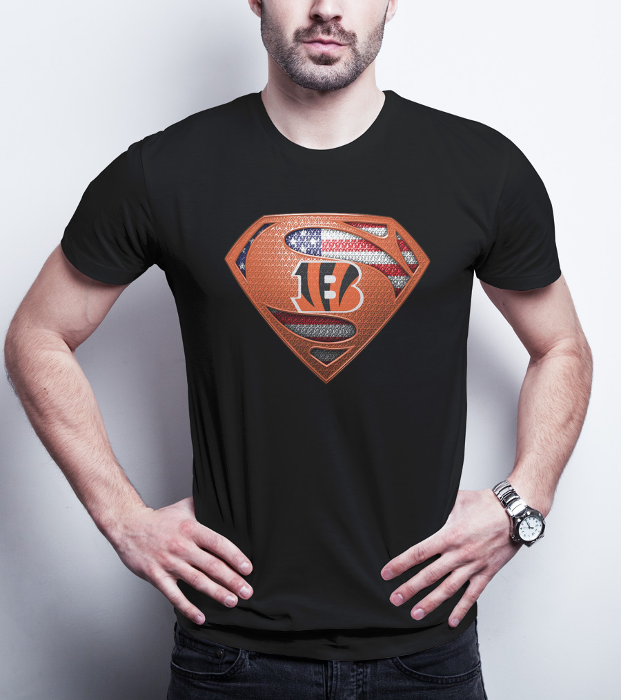 Cincinnati Bengals Superman Shield American Flag T-Shirt