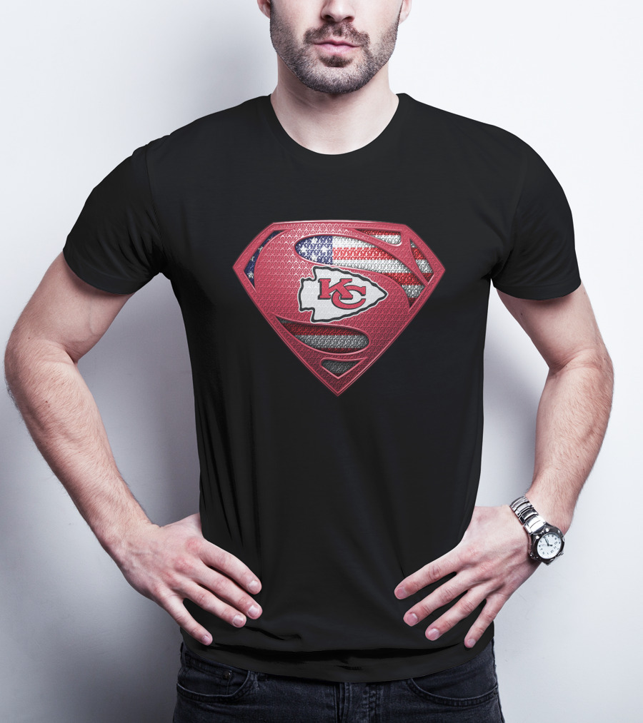Kansas City Chiefs Superman Logo With American Flag T-Shirt