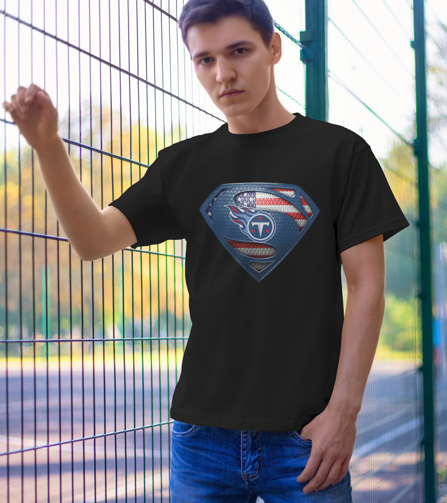 Tennessee Titans Superman Shield American Flag T-Shirt