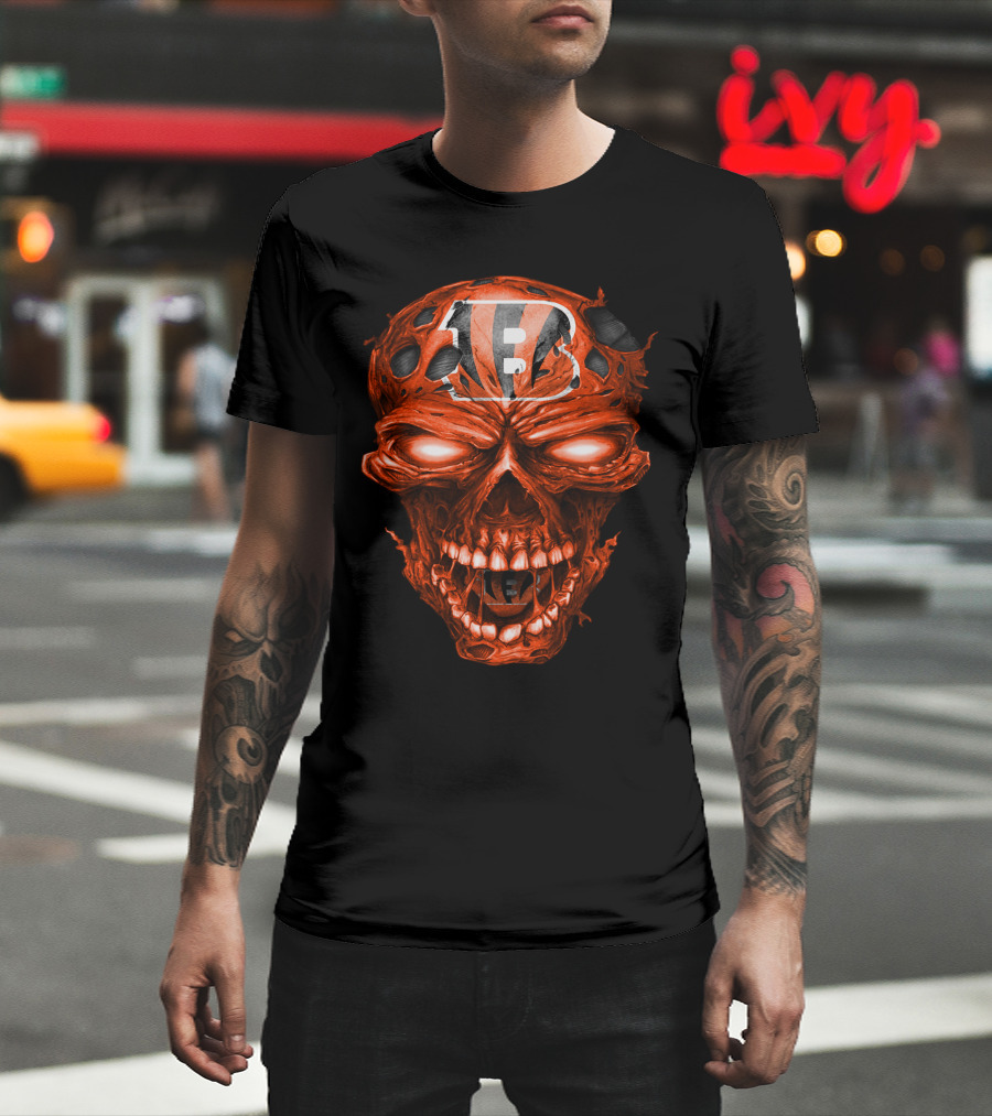 Cincinnati Bengals Skull Logo With Fiery Red Eyes T-Shirt