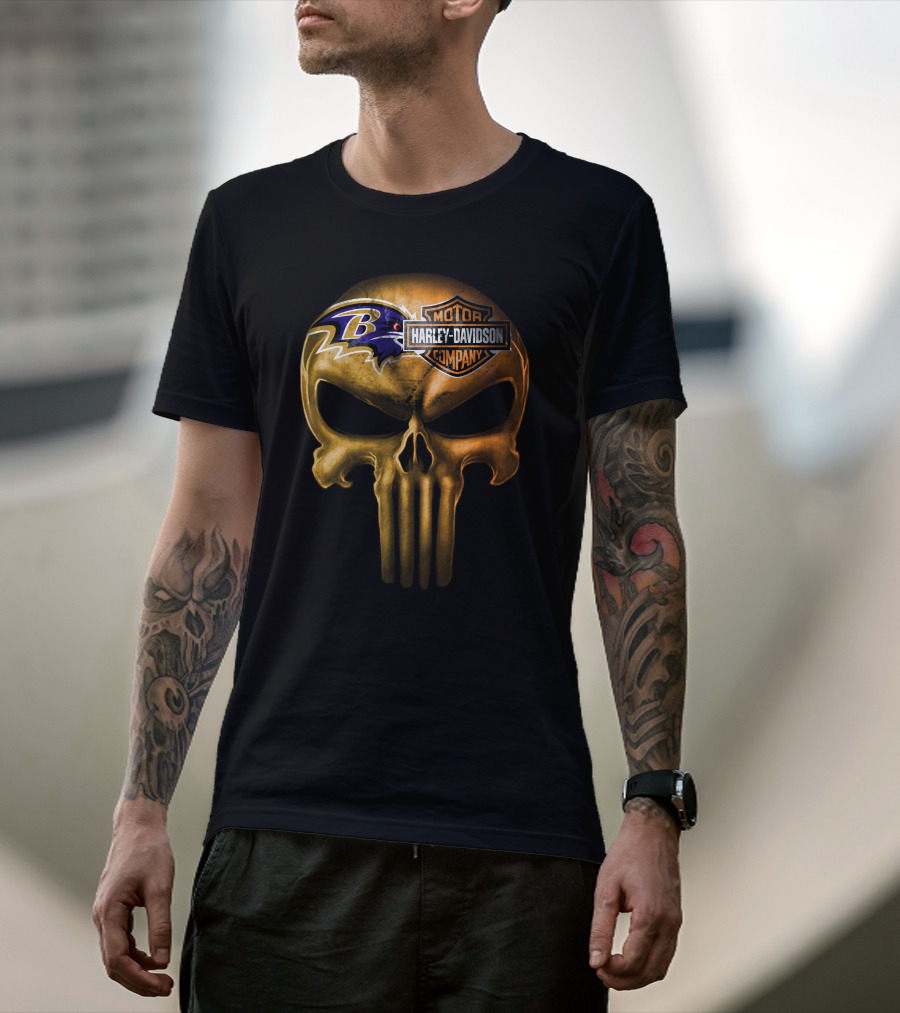 Baltimore Ravens Harley Davidson Skull Logo Fusion T-Shirt