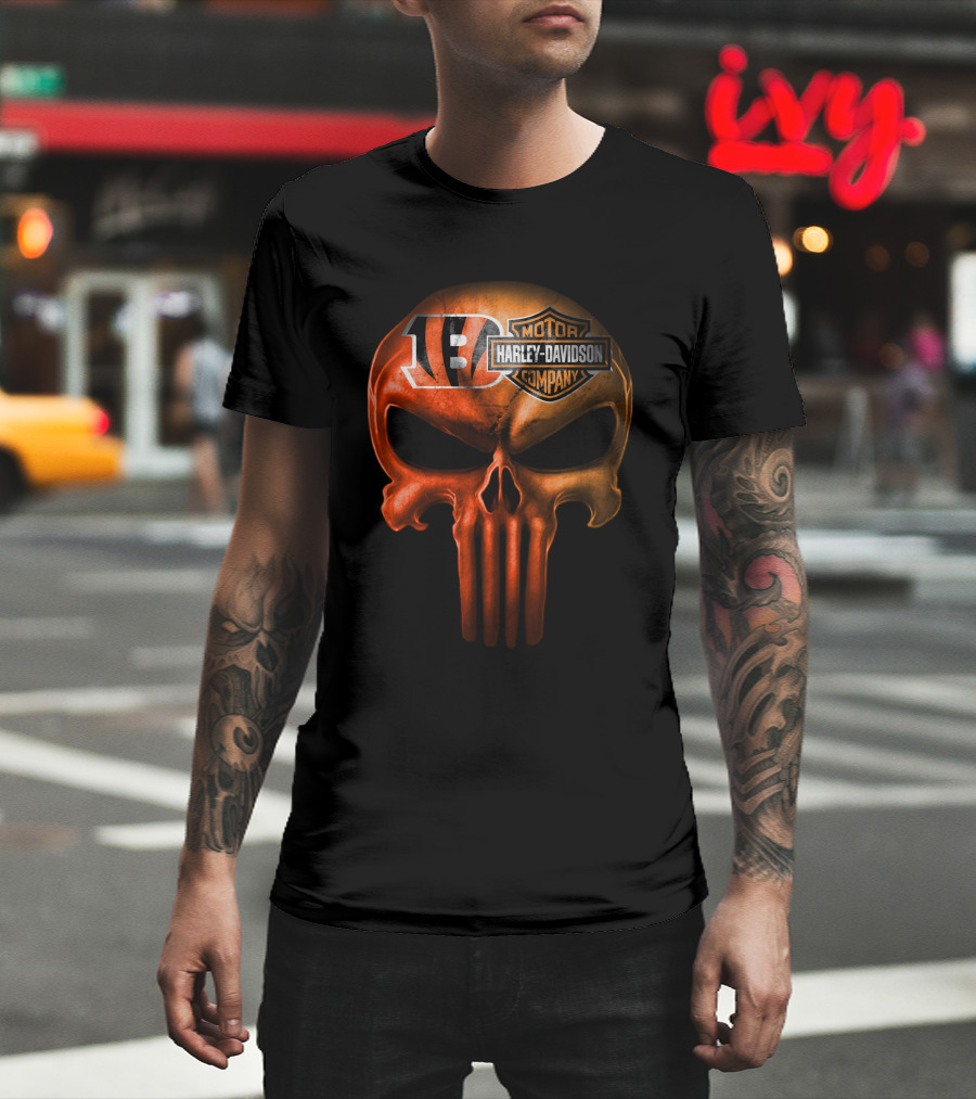 Cincinnati Bengals Harley Davidson Skull T-Shirt