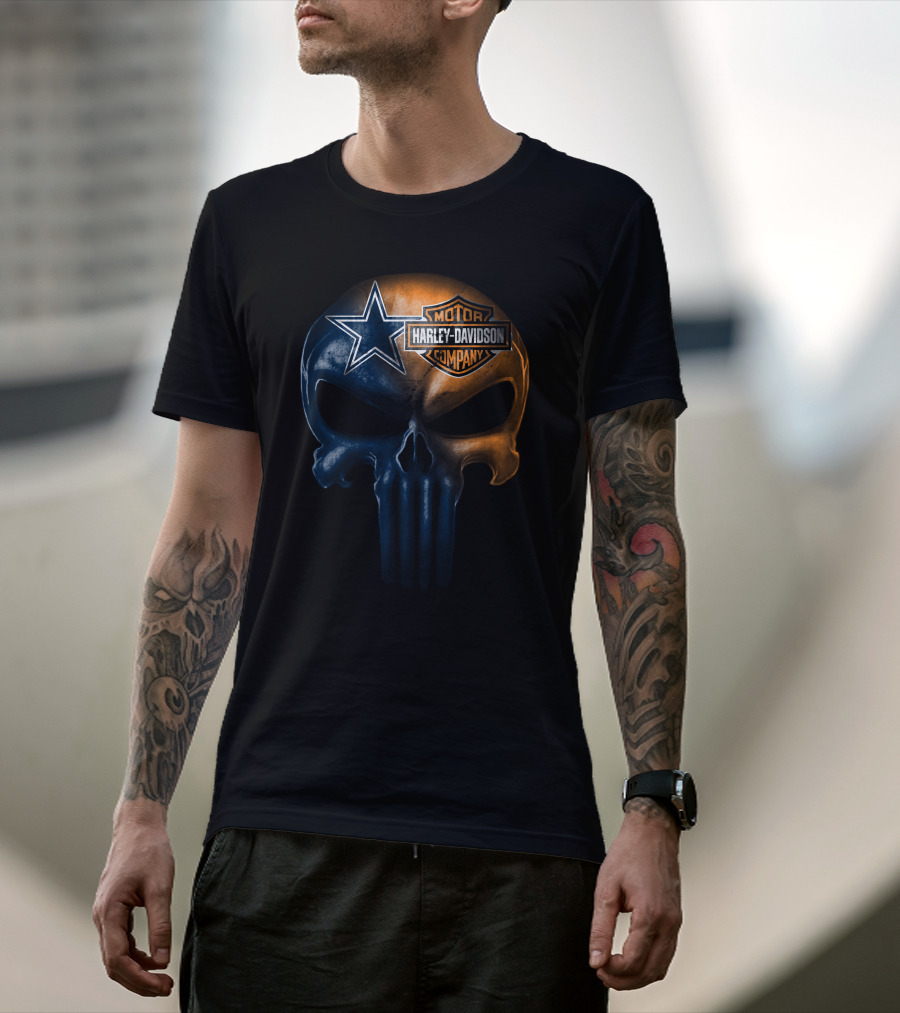 Dallas Cowboys Skull Harley Davidson Collaboration T-Shirt