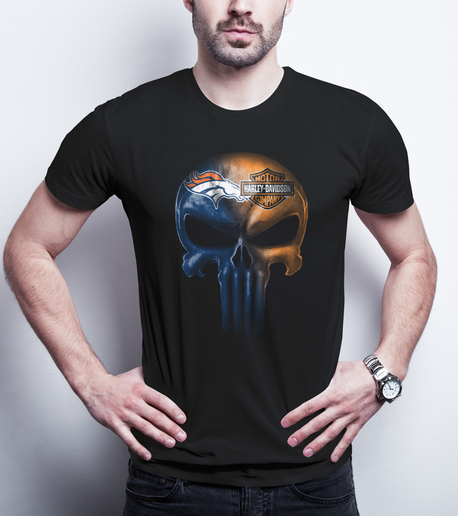 Denver Broncos Harley Davidson Skull T-Shirt