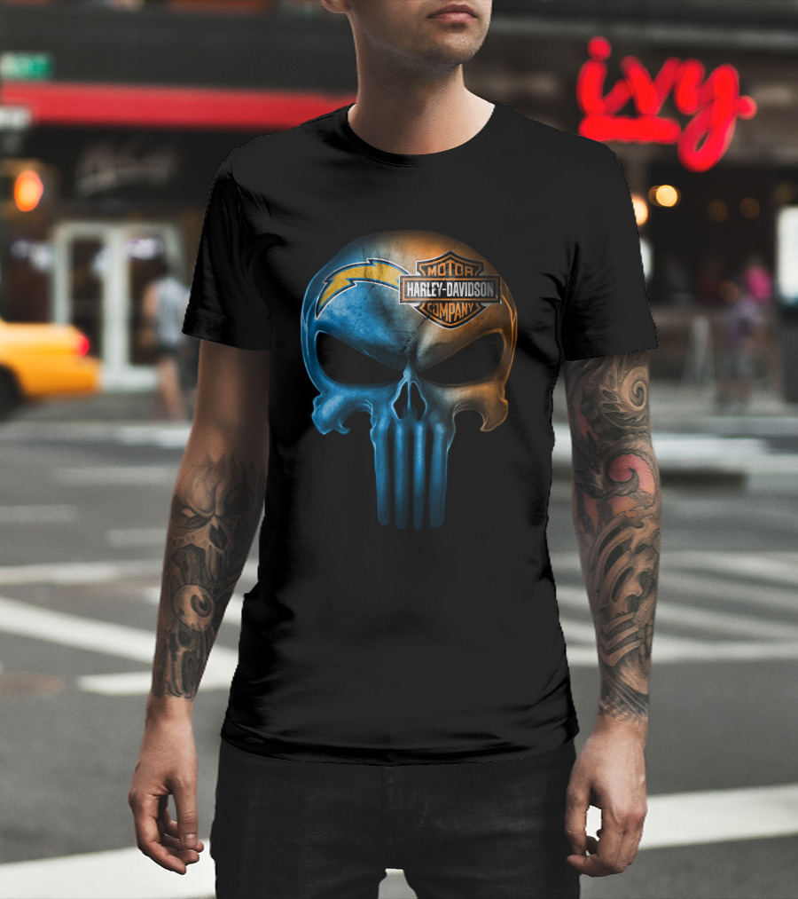 Los Angeles Chargers Skull Harley Davidson Motor Company T-Shirt