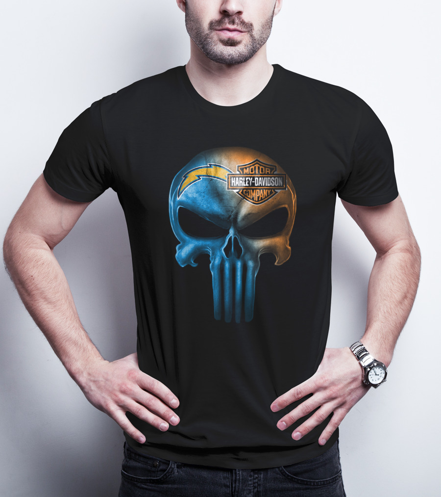 Los Angeles Chargers Skull Harley Davidson Motor Company T-Shirt