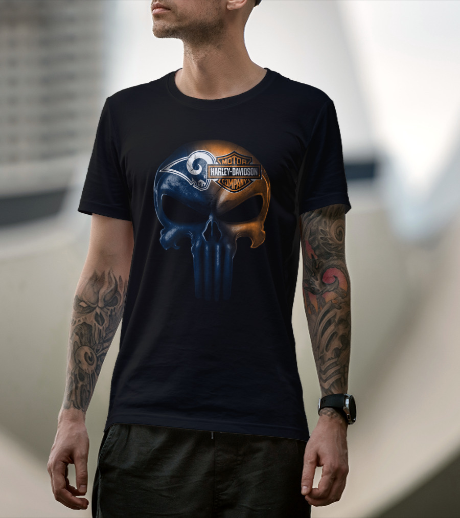 Los Angeles Rams Skull Harley Davidson Logo Fusion T-Shirt