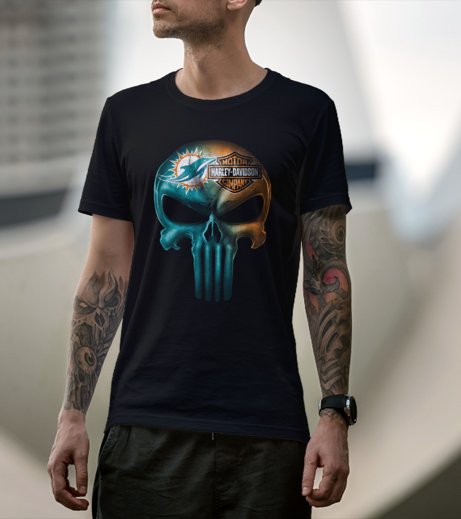 Miami Dolphins Harley Davidson Skull T-Shirt