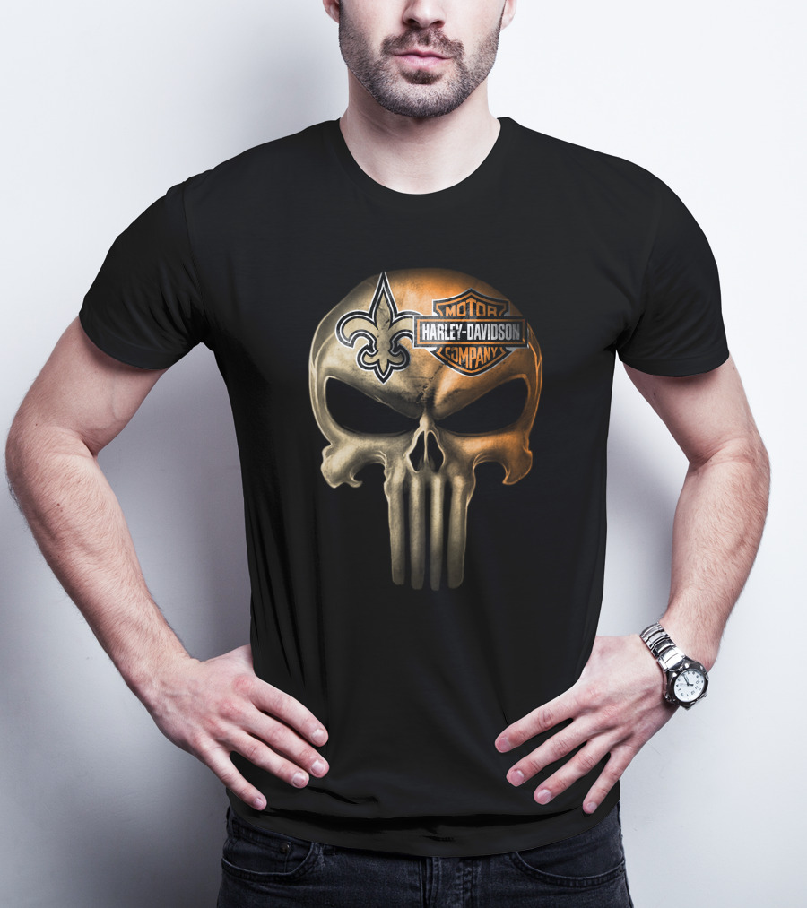 New Orleans Saints Skull Harley Davidson Motor Company T-Shirt