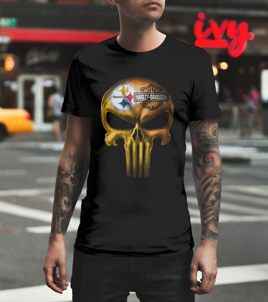 Pittsburgh Steelers Harley Davidson Skull T-Shirt