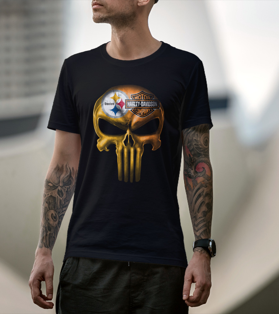 Pittsburgh Steelers Harley Davidson Skull T-Shirt