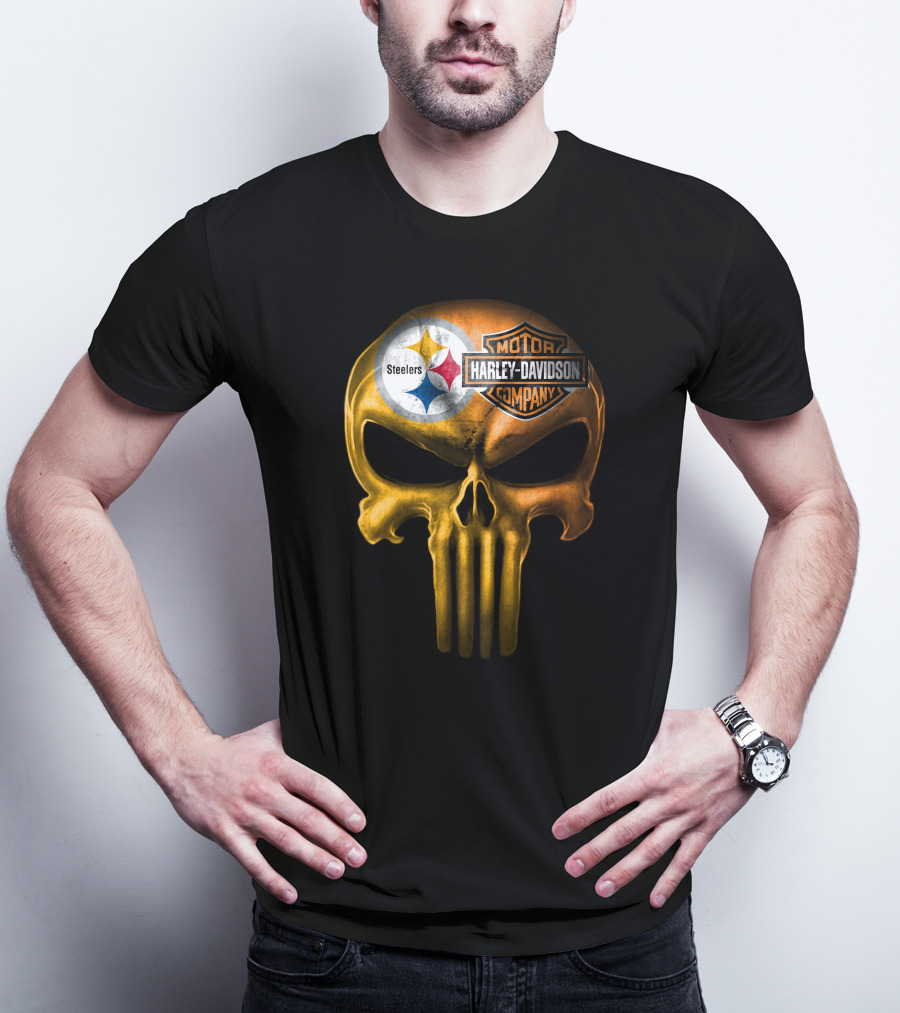 Pittsburgh Steelers Harley Davidson Skull T-Shirt